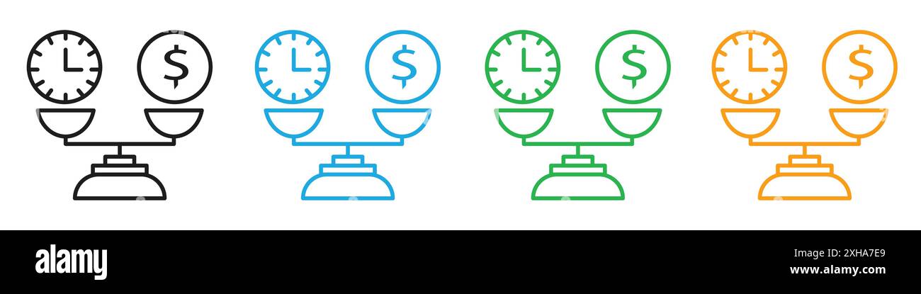 Time and money scale icon Vector symbol or sign set collection in black ...
