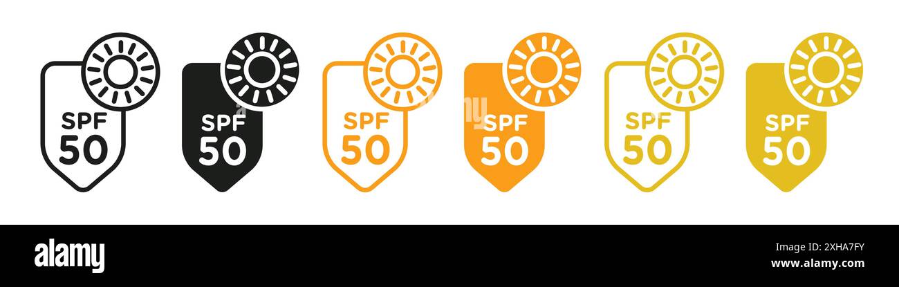 UV SPF 50 protect icon Vector symbol or sign set collection in black ...