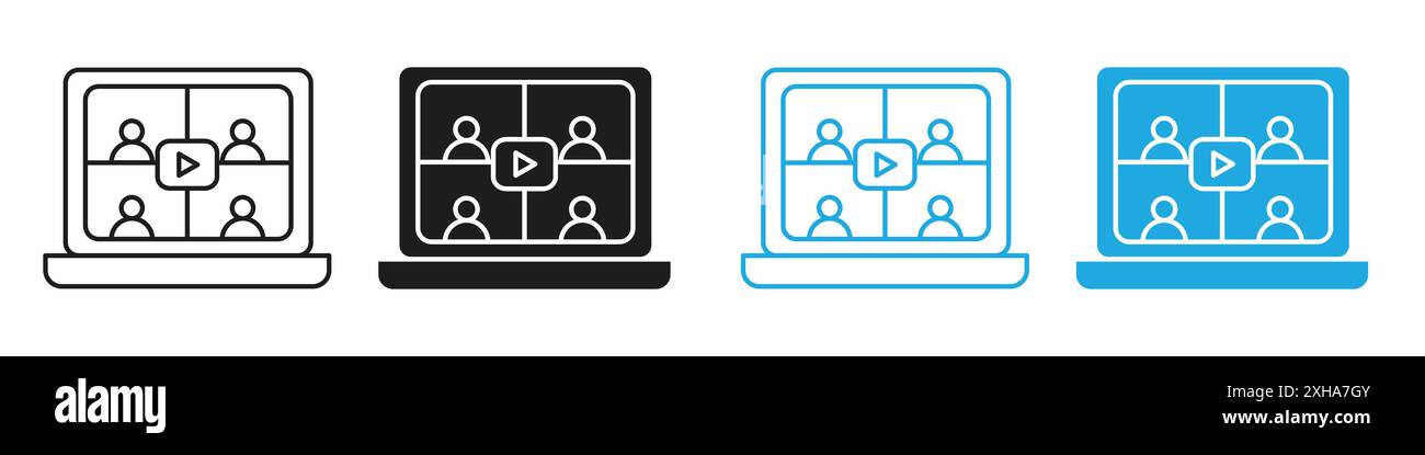 Webinar icon Vector symbol or sign set collection in black and white ...