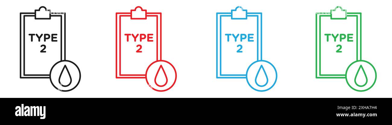 Type 2 diabetes icon Vector symbol or sign set collection in black and ...