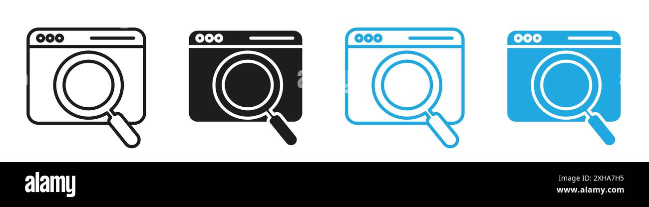 Web search icon Vector symbol or sign set collection in black and white ...