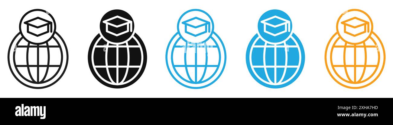 World university icon Vector symbol or sign set collection in black and ...