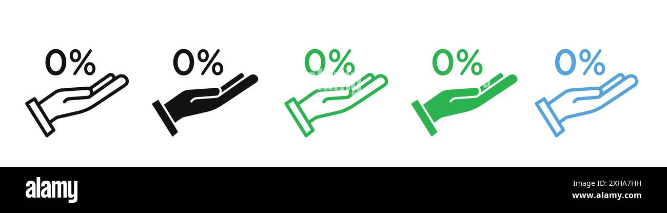 Zero percent icon Vector symbol or sign set collection in black and ...