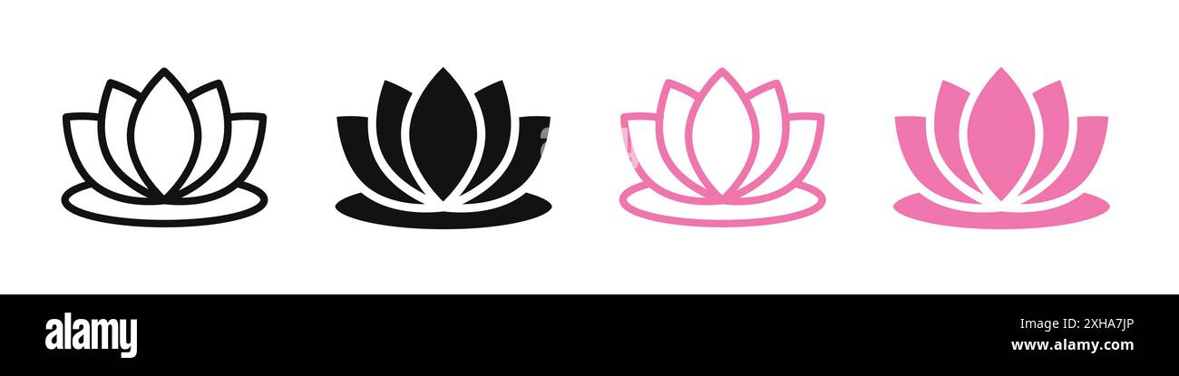 Water lily icon Vector symbol or sign set collection in black and white ...