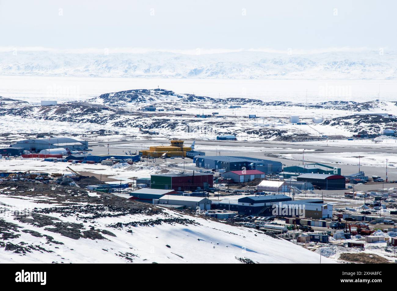 View of an airplane landing at Iqaluit International Airport from ...