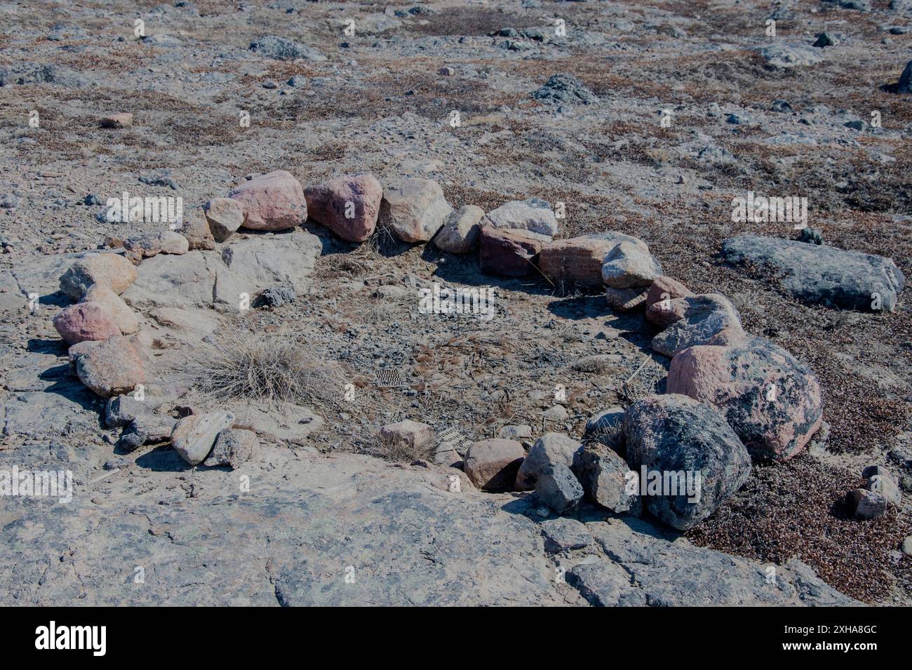 Camp fire ring pit on Qaqqamiut Road in Iqaluit, Nunavut, Canada Stock ...