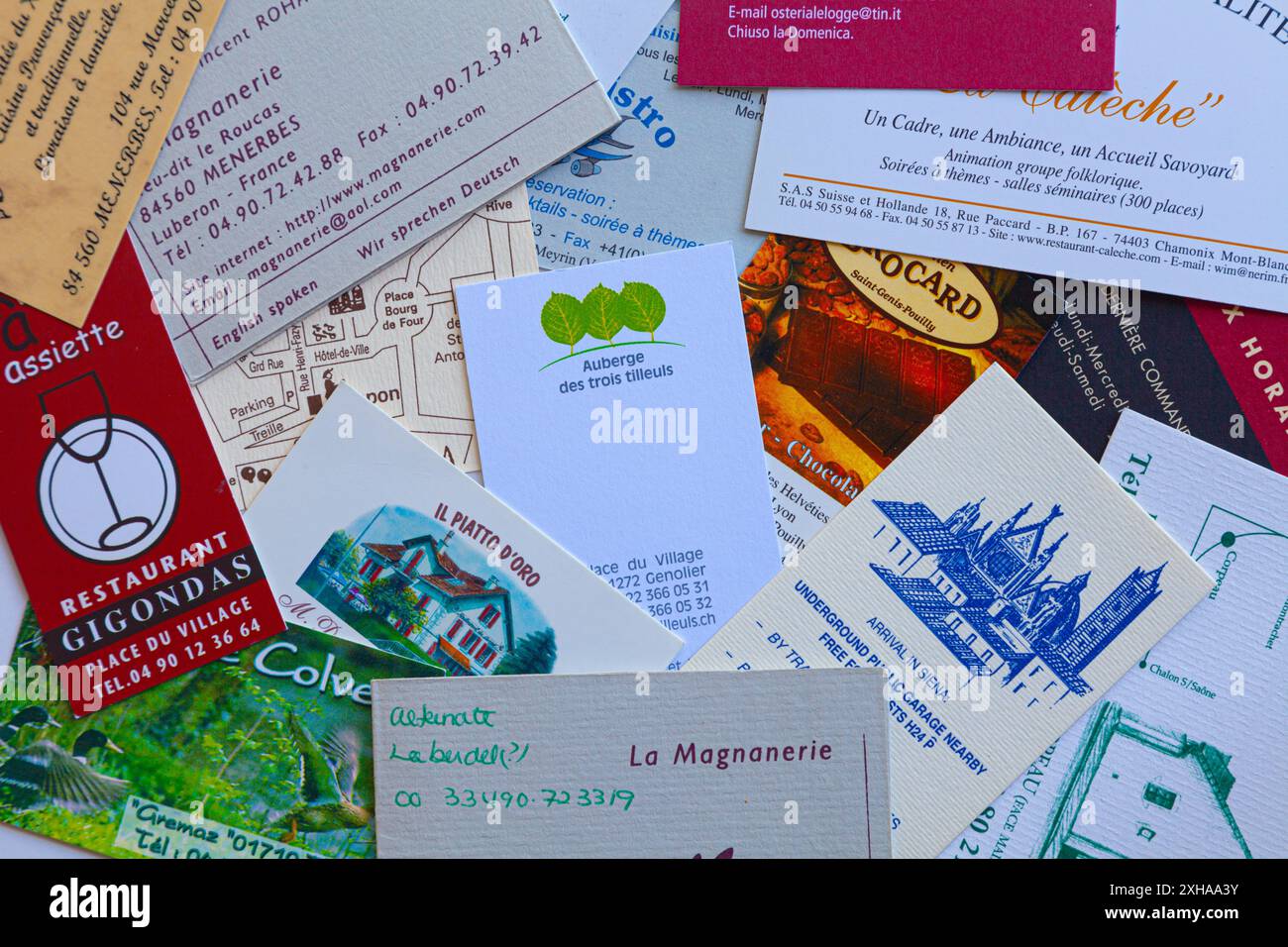 European hotel and restaurant business cards Stock Photo - Alamy