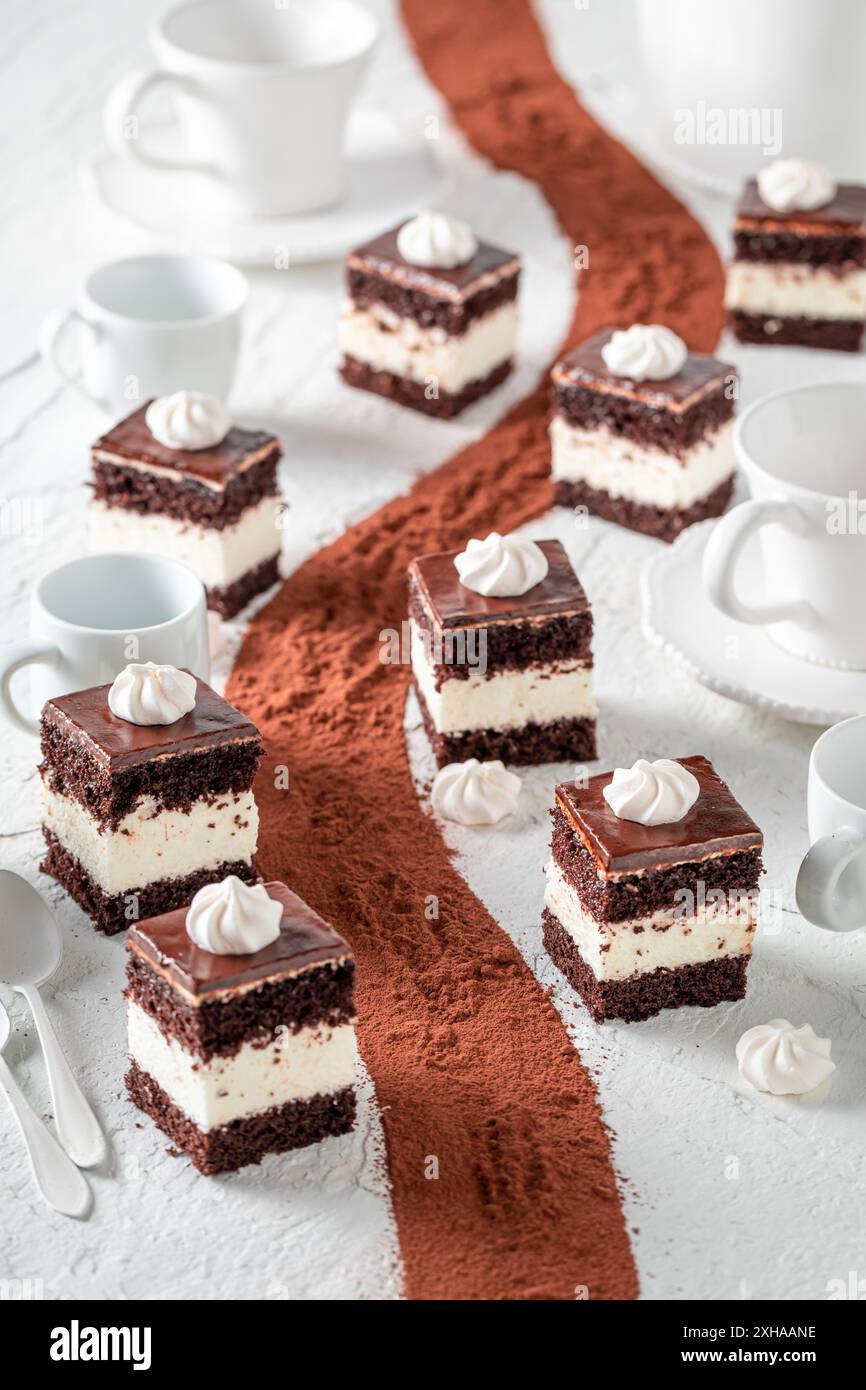 Sweet chocolate cream cake as dessert in Warsaw. WZ cake as popular ...