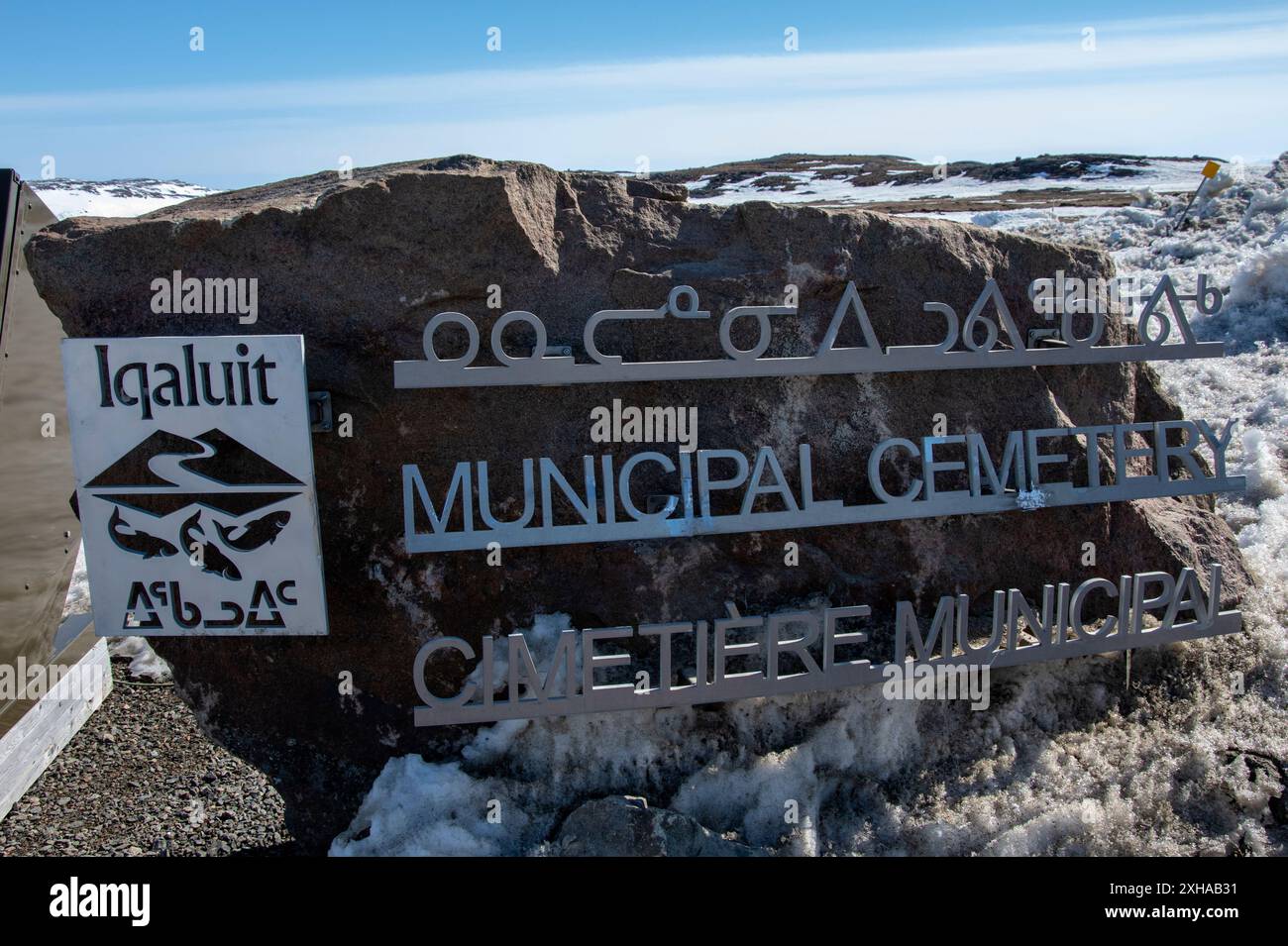 Bilingual Iqaluit Municipal Cemetery sign in English and Inuktitut in ...