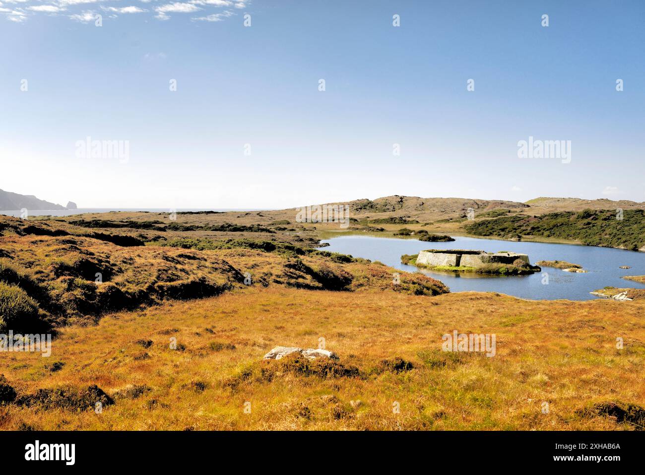 Doon Fort prehistoric stone cashel caiseal refuge on small crannog lake ...