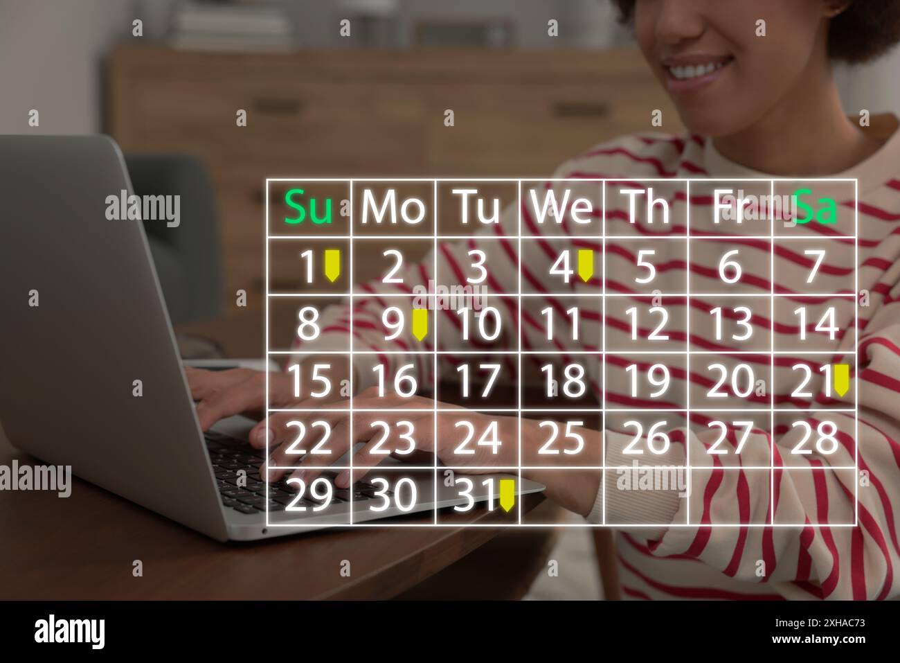 Woman making timetable in laptop at home, closeup. Virtual calendar ...