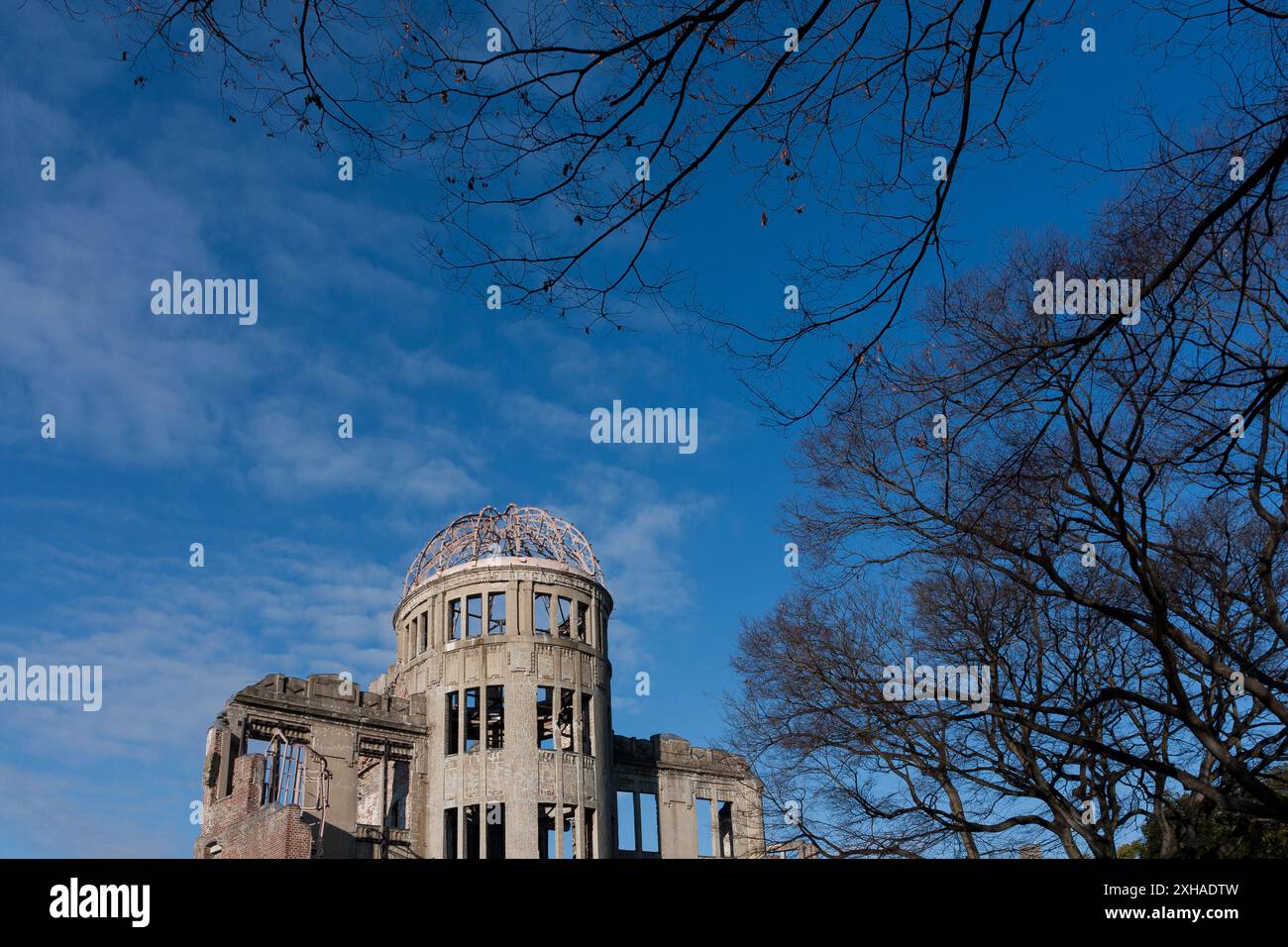 The Atomic Bomb dome among winter trees in Hiroshima, Japan Stock Photo ...