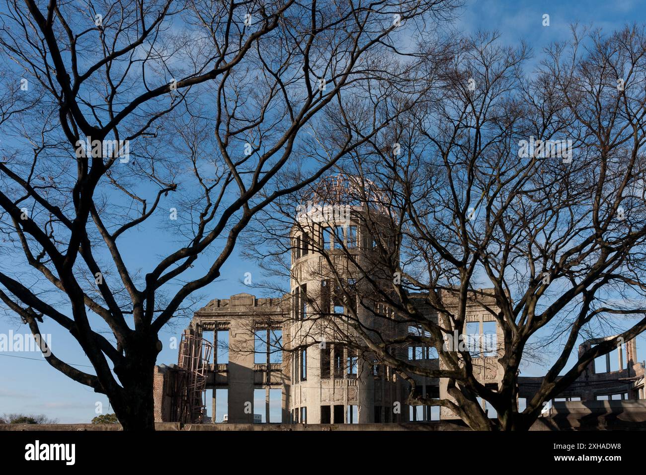 The Atomic Bomb dome among winter trees in Hiroshima, Japan Stock Photo ...