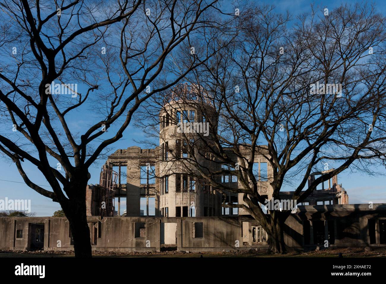 The Atomic Bomb dome among winter trees in Hiroshima, Japan Stock Photo ...
