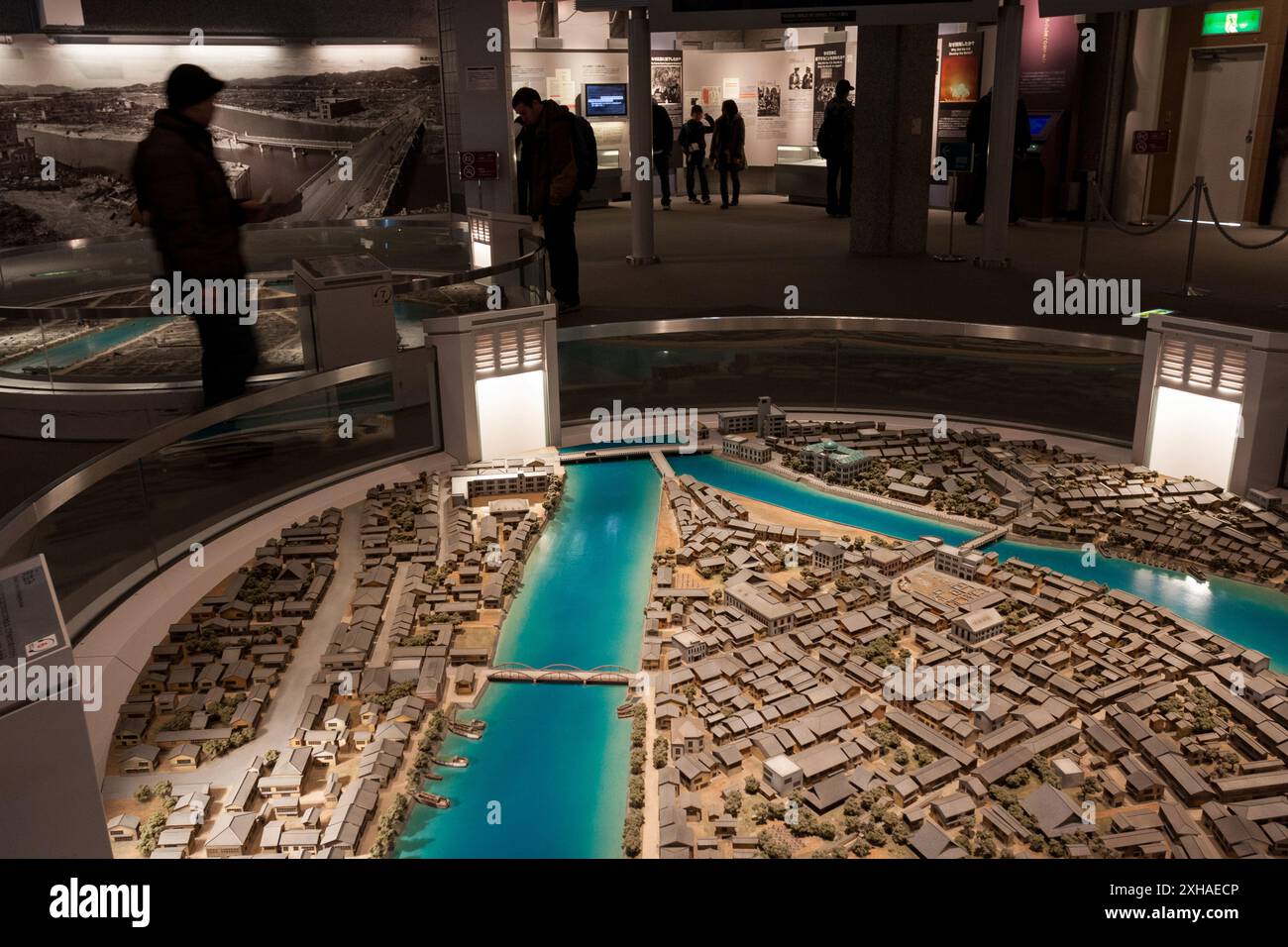Tourist walk around dioramas of Hiroshima city before and after the ...