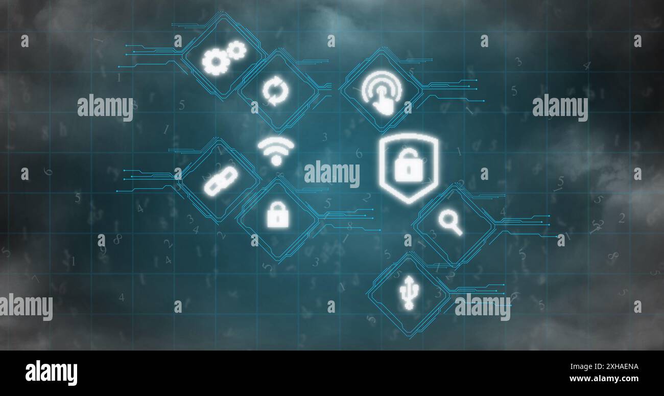 Digital security icons showing cybersecurity, data protection, and network safety. encryption ...