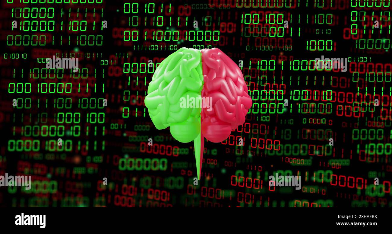 Digital brain with binary code background representing AI technology ...