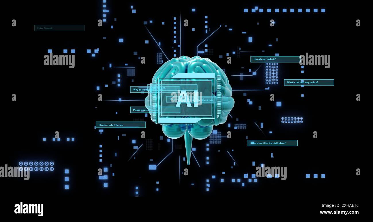 Artificial intelligence concept with digital brain and data ...