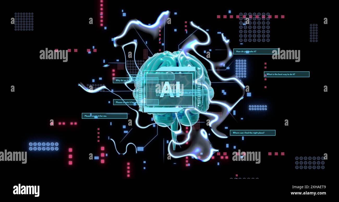 Artificial intelligence concept with digital brain and data ...