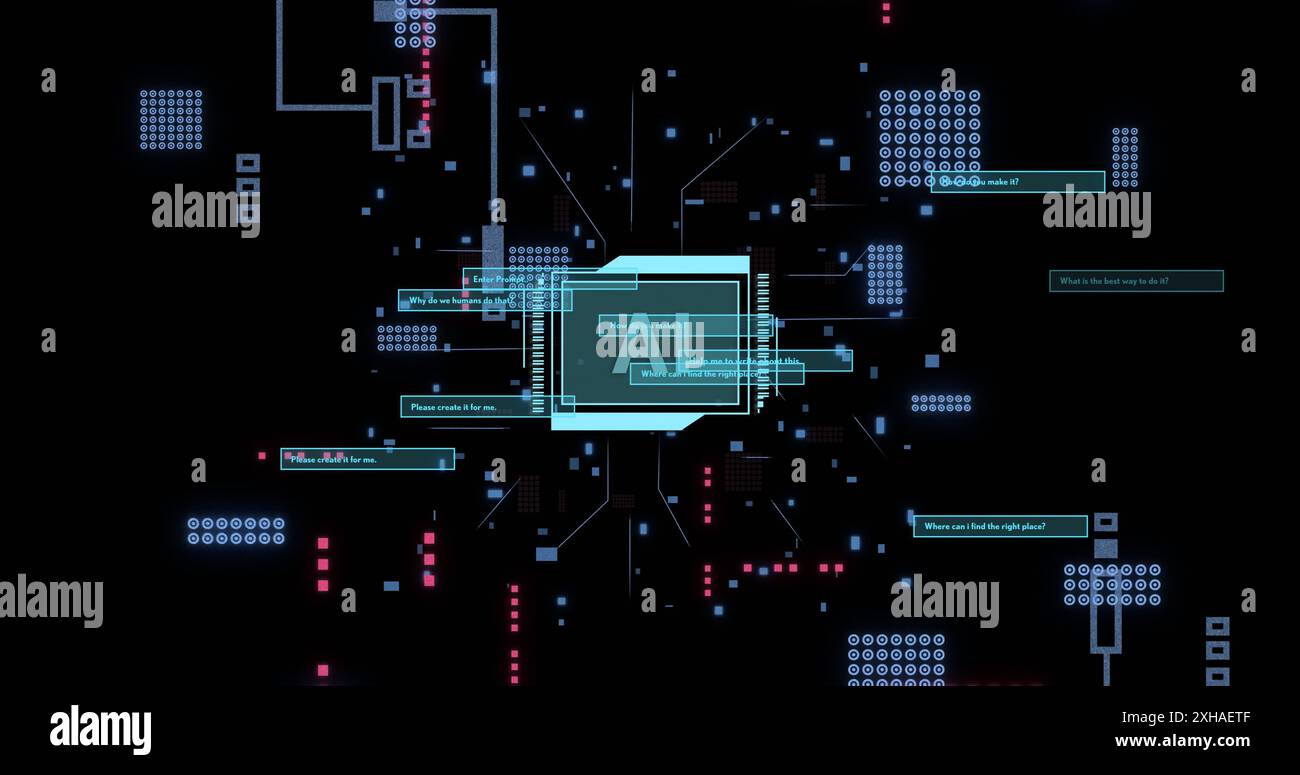 Displaying data and network connections, artificial intelligence interface in action. Technology ...