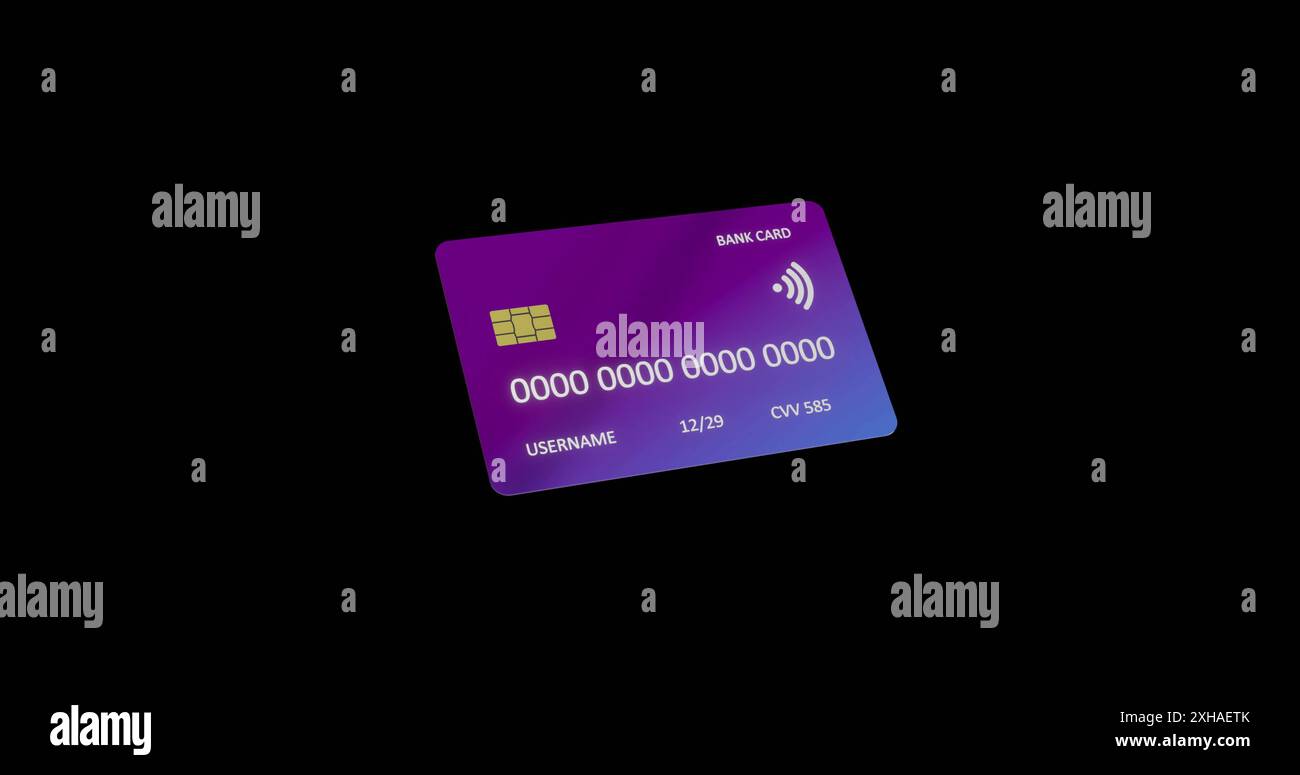 Contactless bank card with chip and numbers floating on black ...
