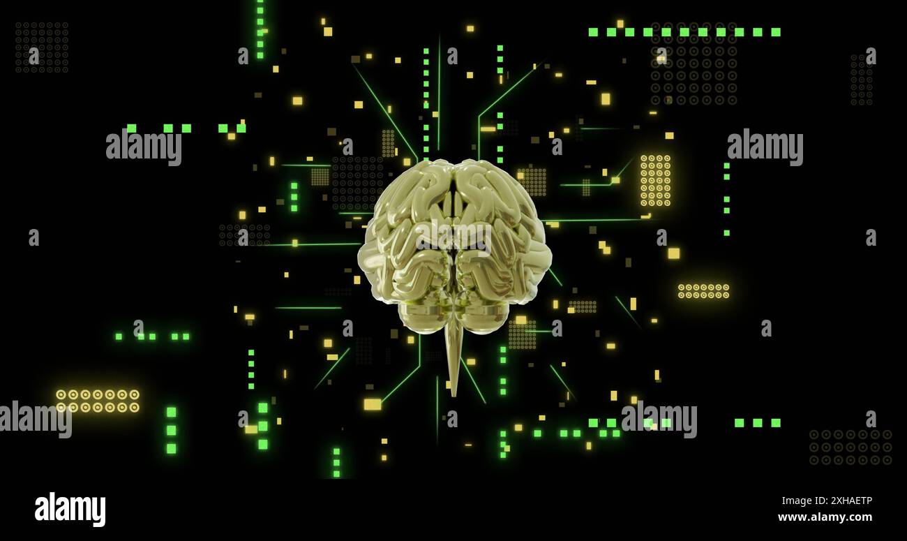 Glowing circuits surrounding digital brain representing artificial intelligence technology Stock ...
