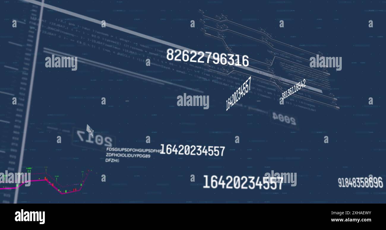 Floating financial data and numbers on dark background, representing ...