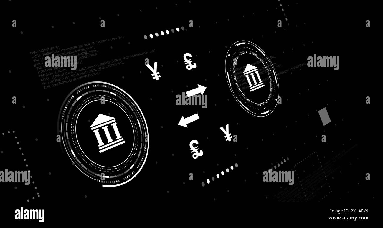 Digital currency exchange concept with yen and euro symbols on ...