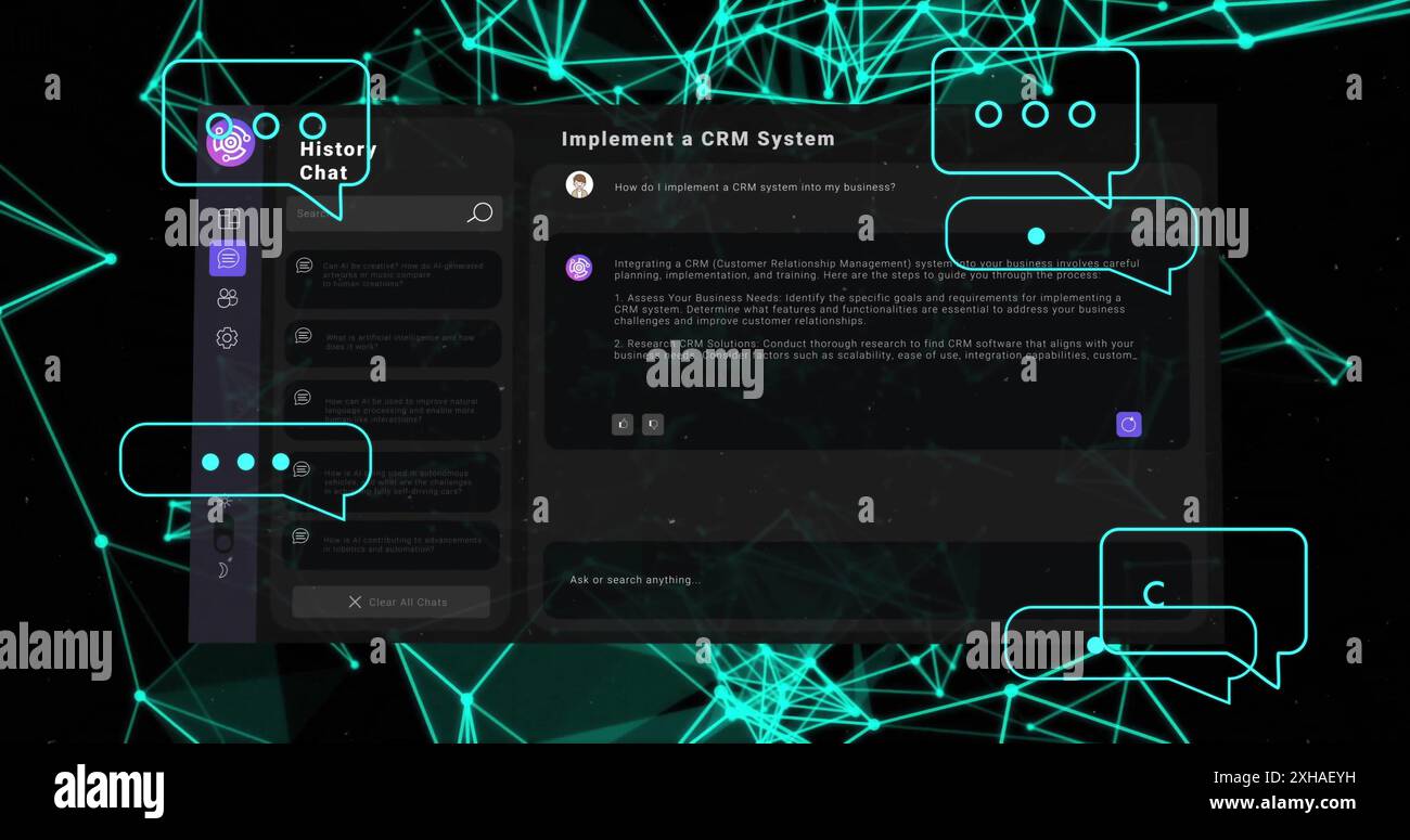Implementing CRM system, AI interface displaying chat history and ... Implementing CRM system, AI interface displaying chat history and ...