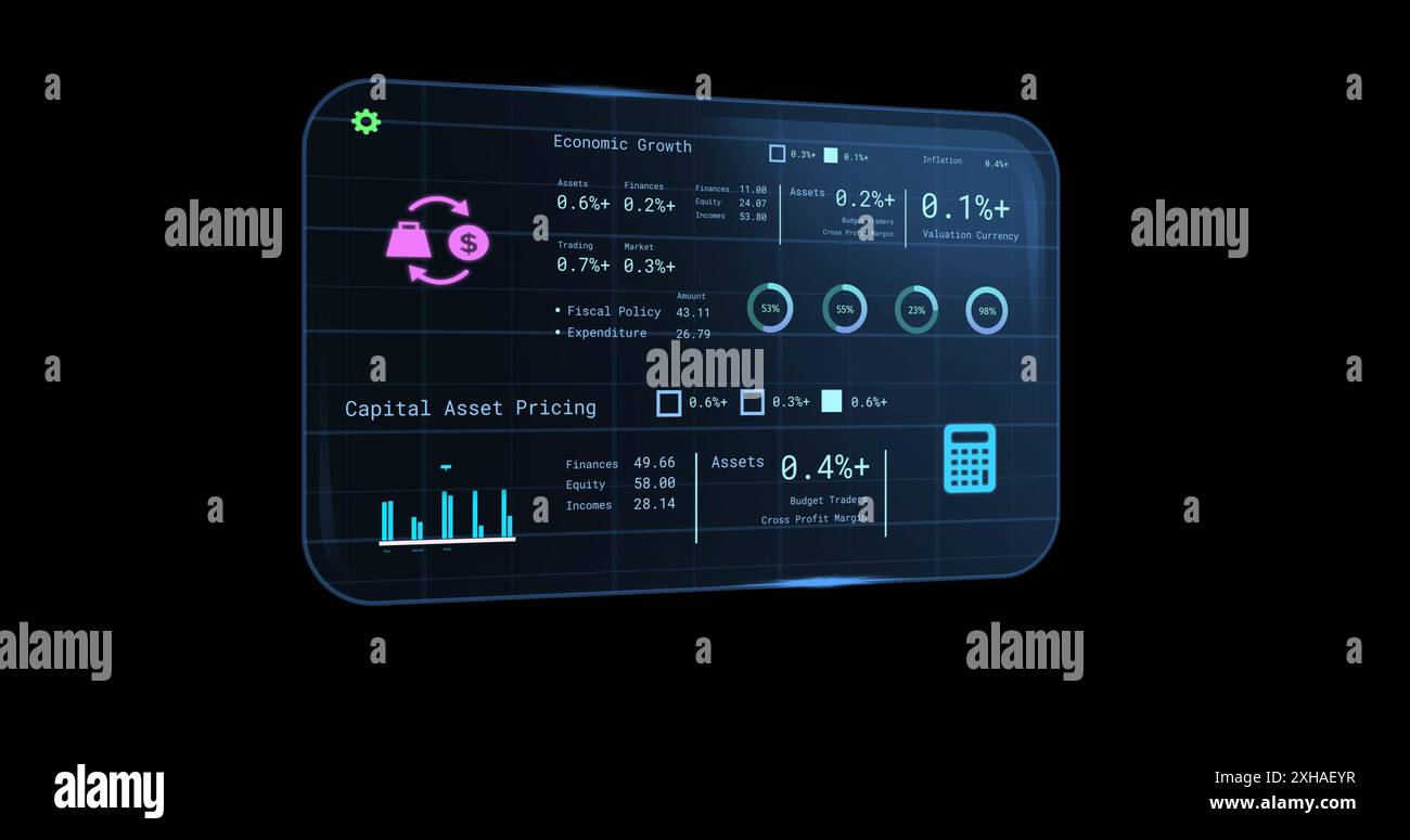 Analyzing financial data on futuristic digital screen with economic ...