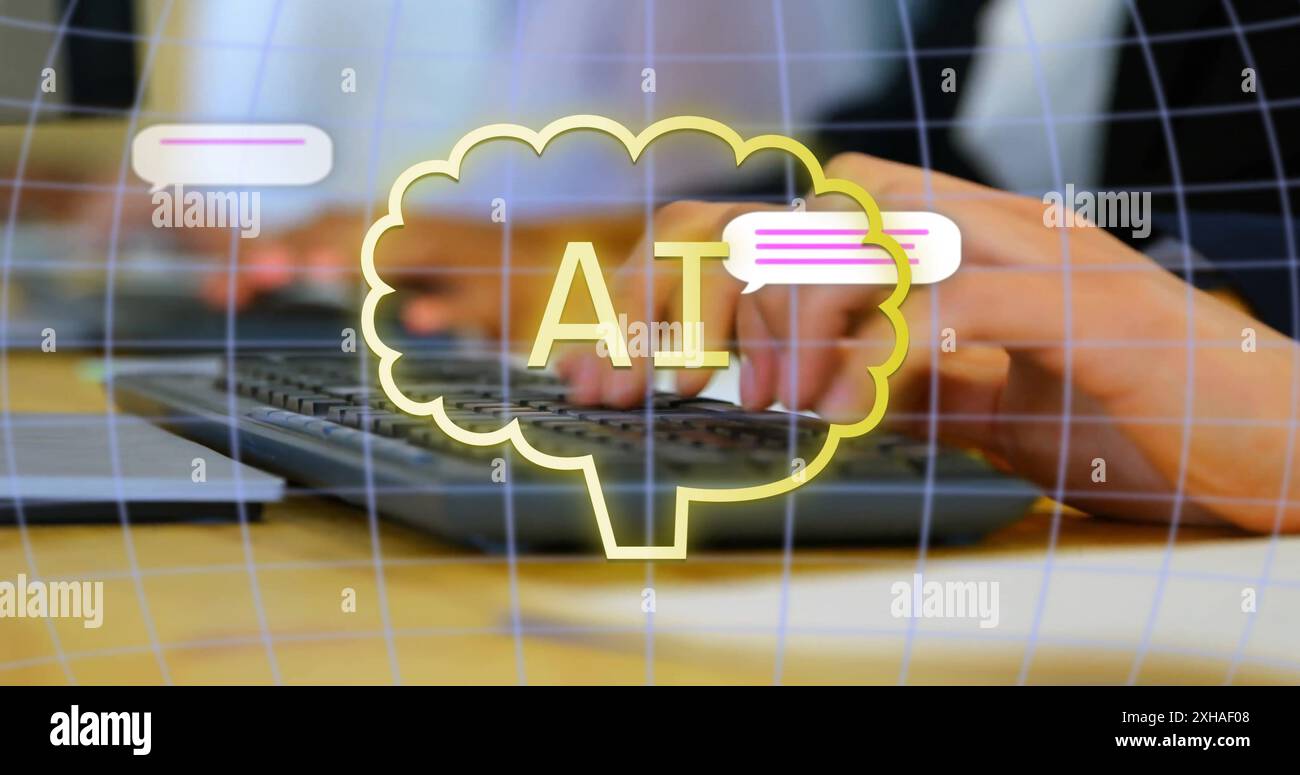 Typing on keyboard, person working on artificial intelligence project ...