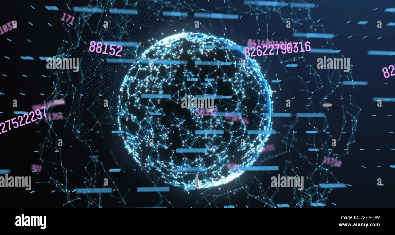 Digital globe with data points and numbers representing global finance ...