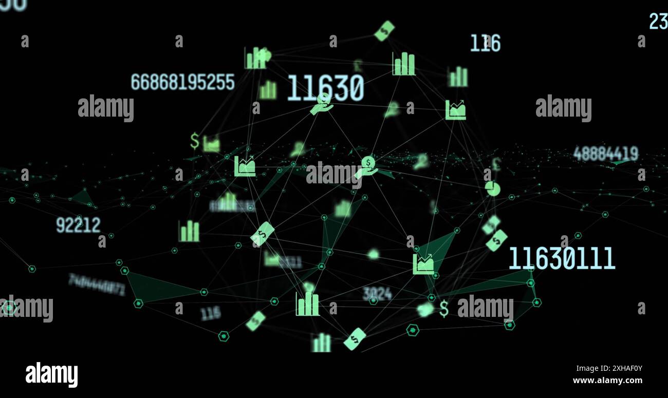 Digital financial data and statistics visualized with graphs and ...