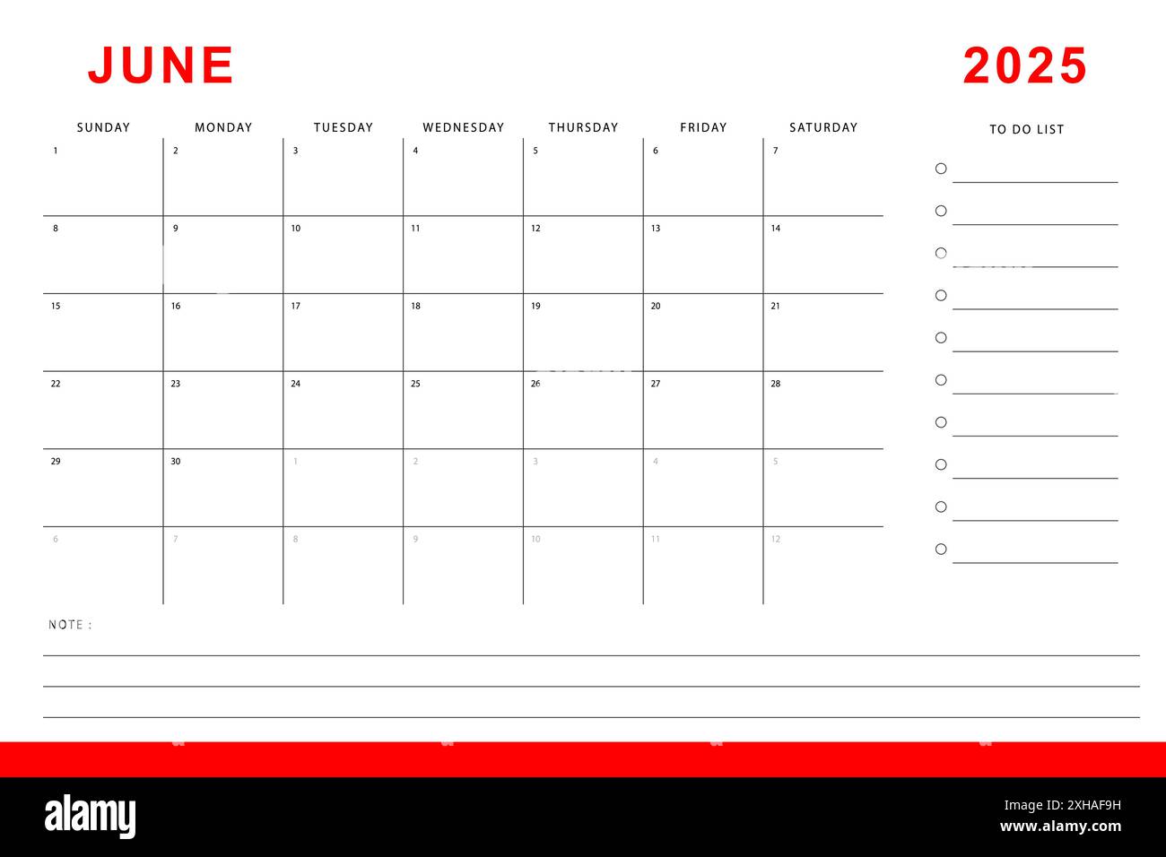 June 2025 calendar. Monthly planner template. Sunday start. Vector ...