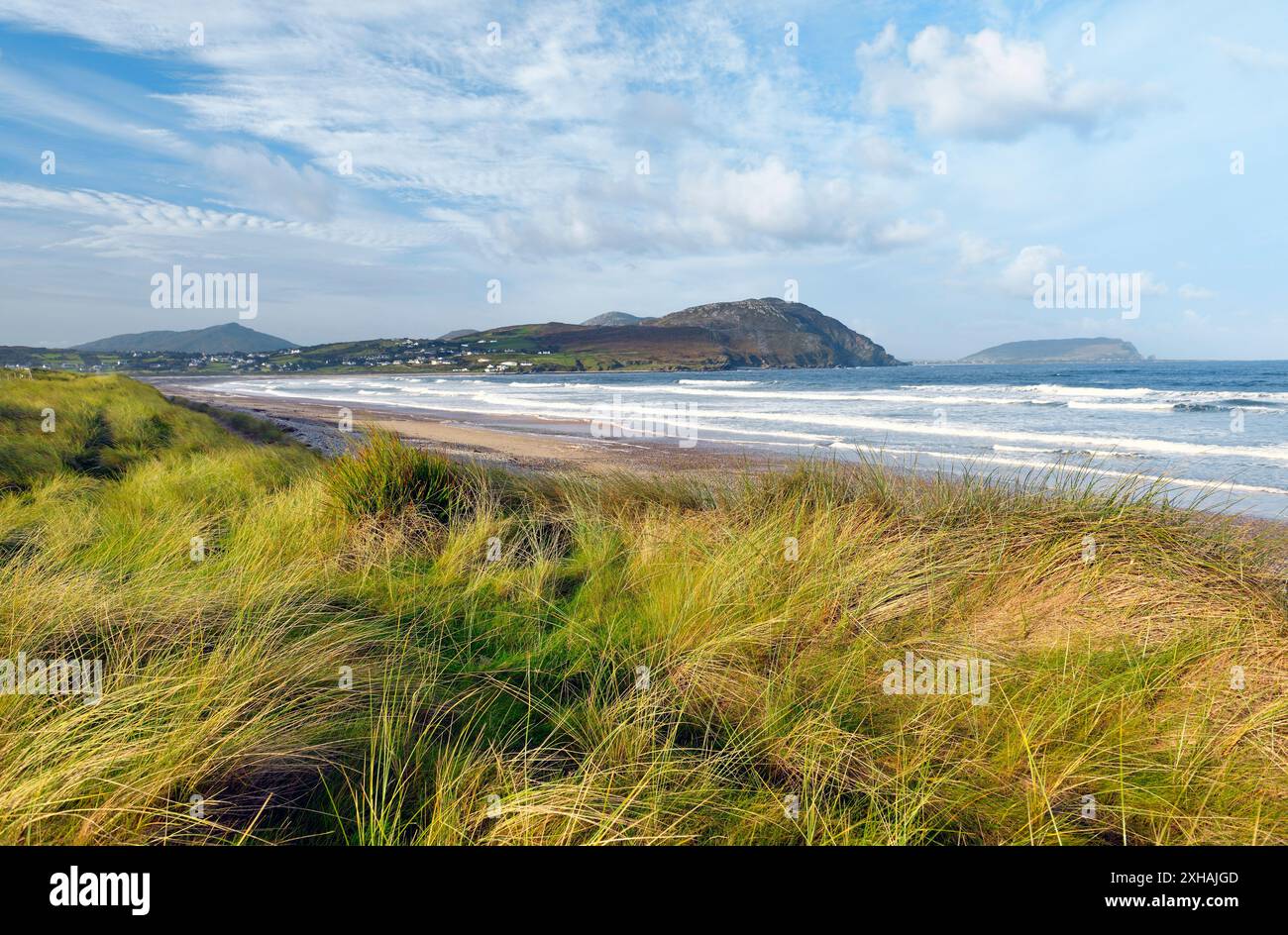 Pollan Bay, Donegal, Ireland. Two mile long sand beach strand and dunes ...
