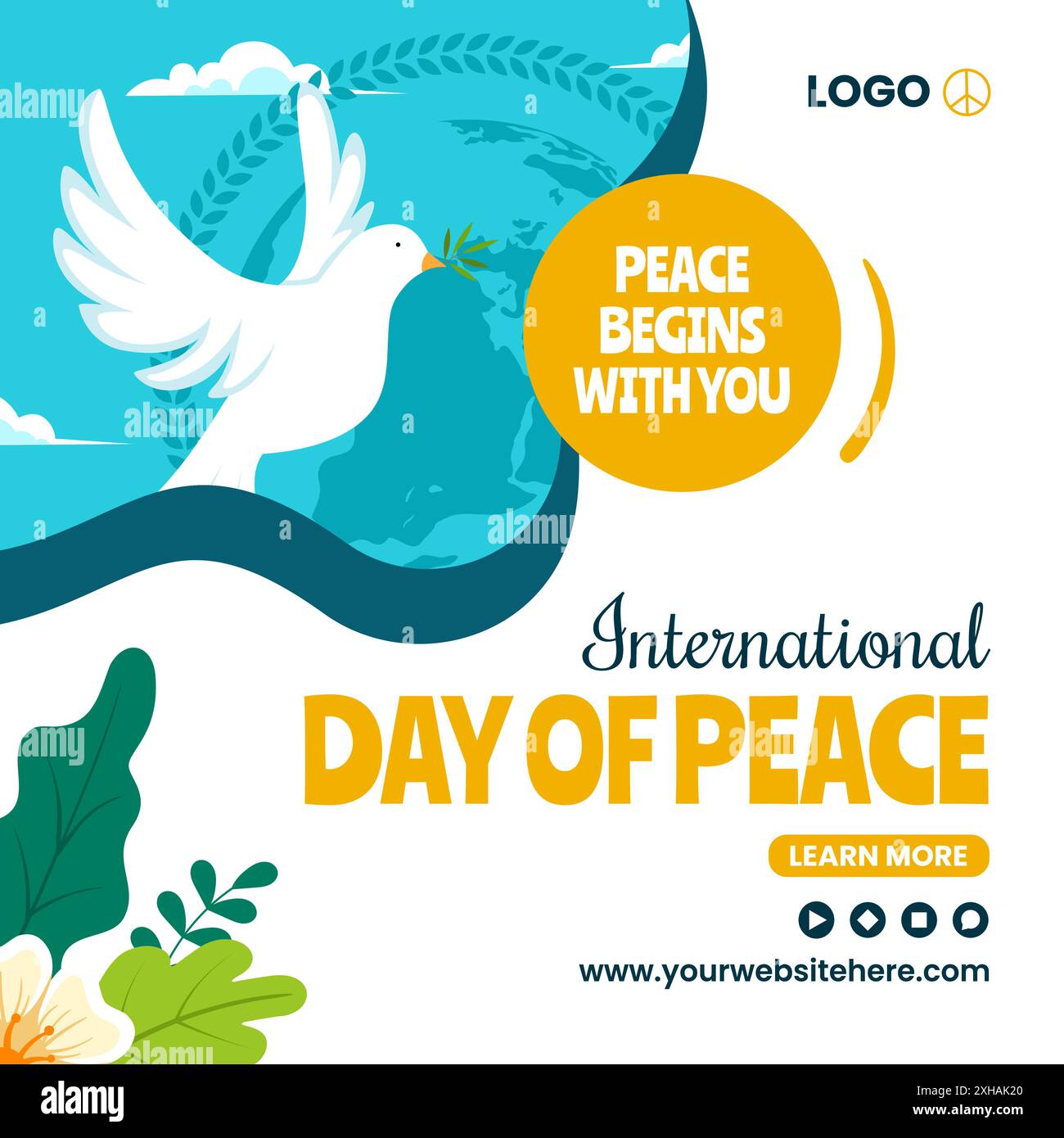 International Peace Day Social Media Illustration Flat Cartoon Hand ...
