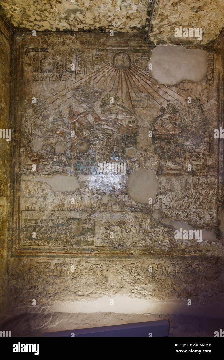 Amarna(Akhetaten), North tomb 1(Huya), Paintings and relief of Aten ...