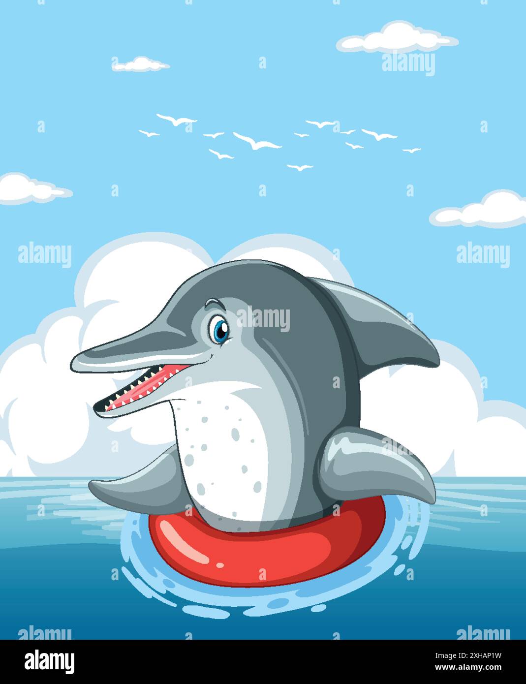 Smiling dolphin floating on a red ring Stock Vector Image & Art - Alamy