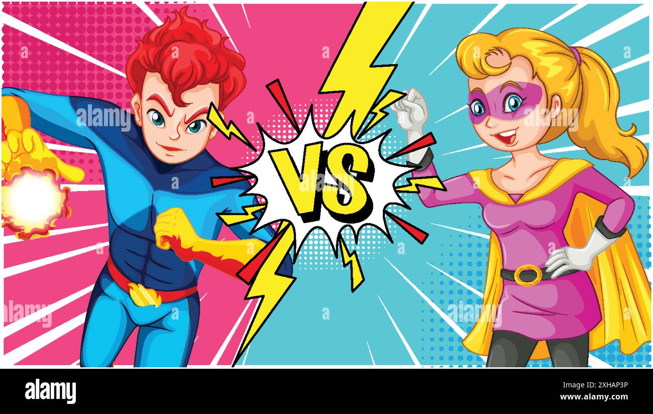 Two superheroes face off in a dynamic duel Stock Vector Image & Art - Alamy