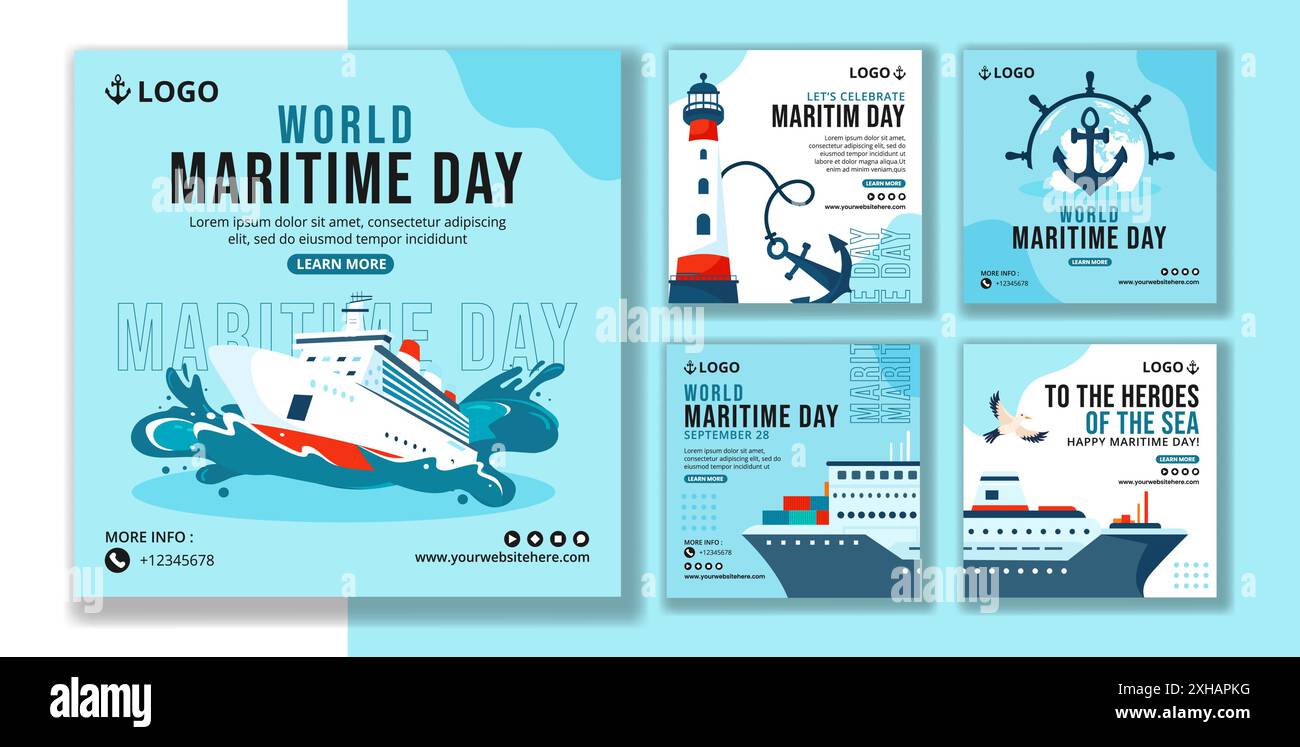 Maritime Day Social Media Post Flat Cartoon Hand Drawn Templates ...