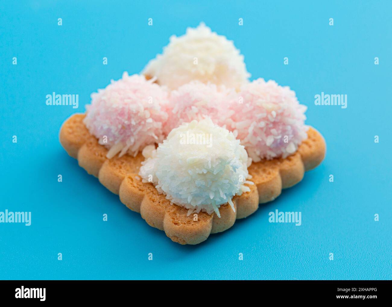 Square Pink and White Marshmallow and Coconut Cookies Stock Photo - Alamy