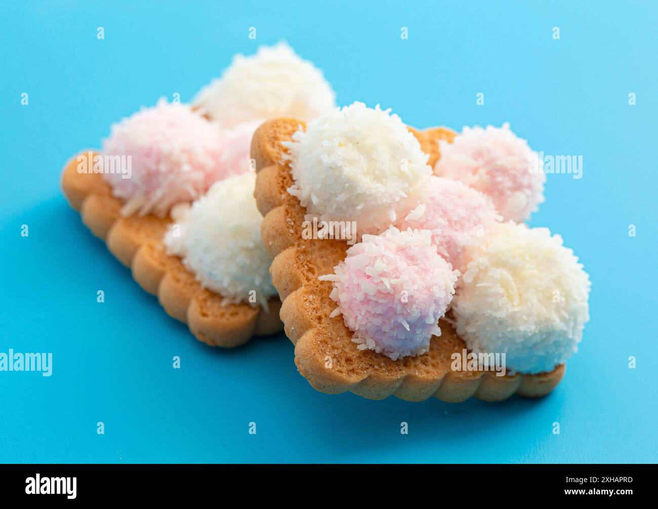 Square Pink and White Marshmallow and Coconut Cookies Stock Photo - Alamy