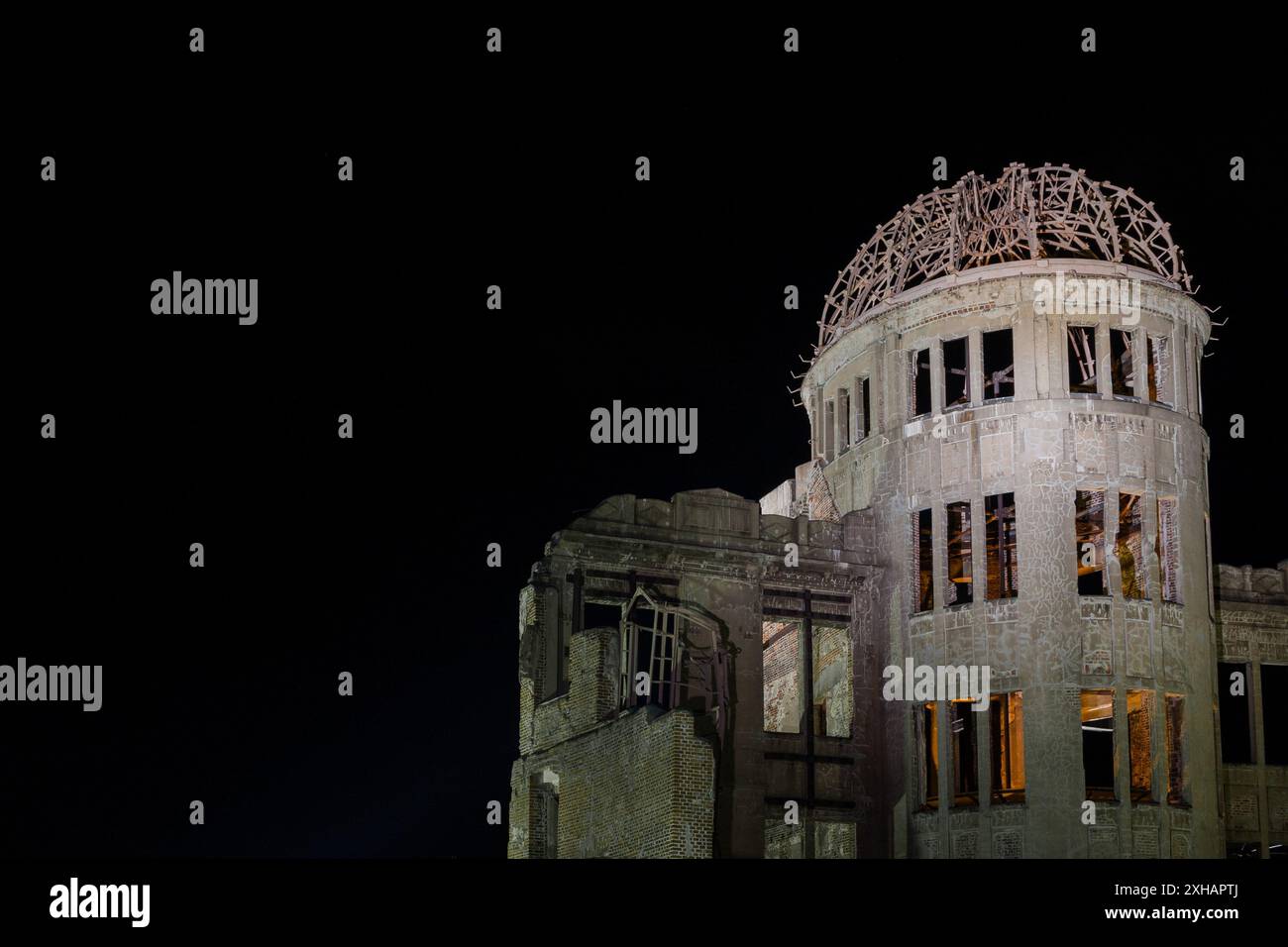 The Atomic Bomb Dome at night. Originally the Hiroshima Prefectural ...