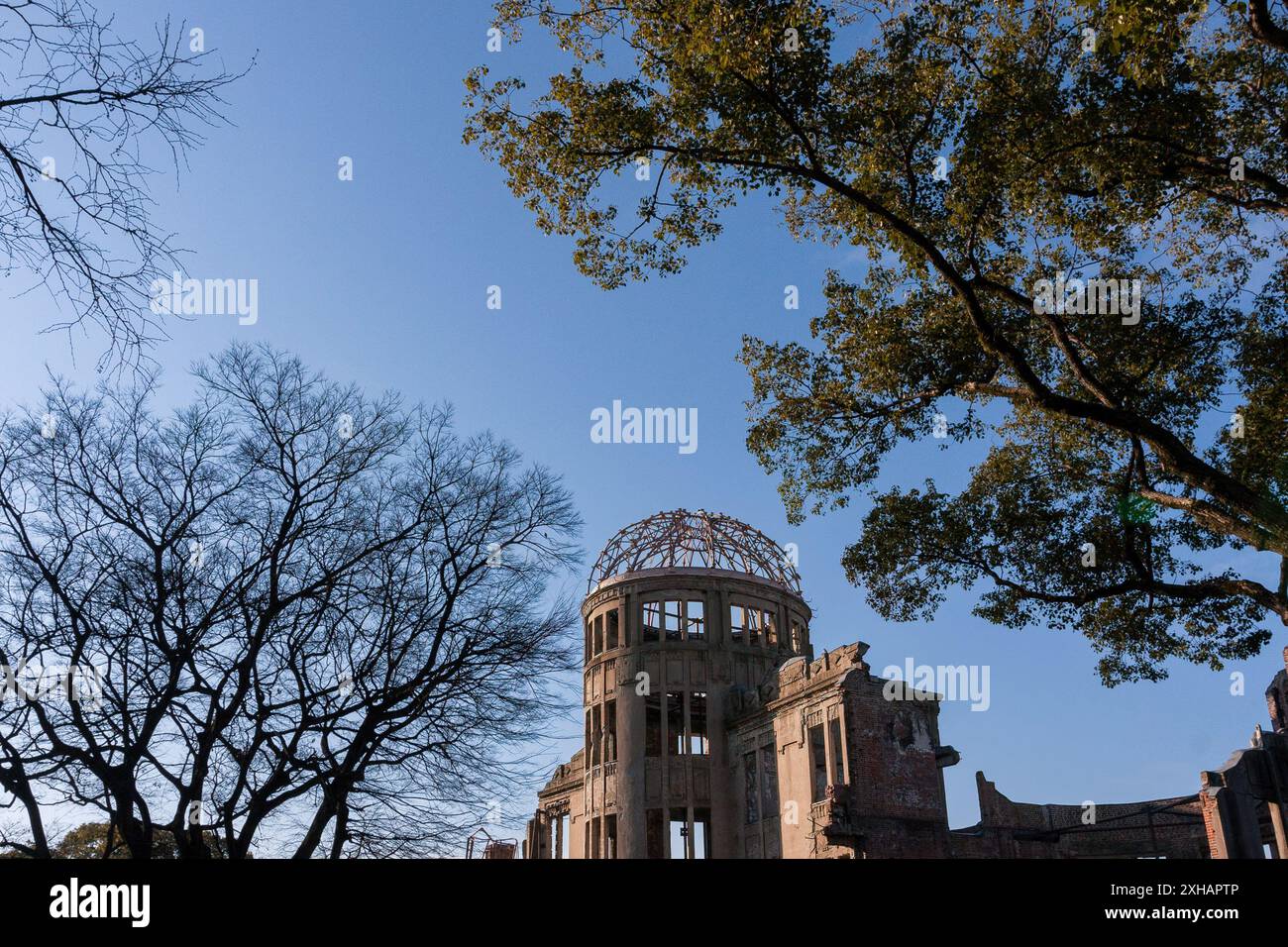 The Atomic Bomb dome among winter trees in Hiroshima. Originally the ...