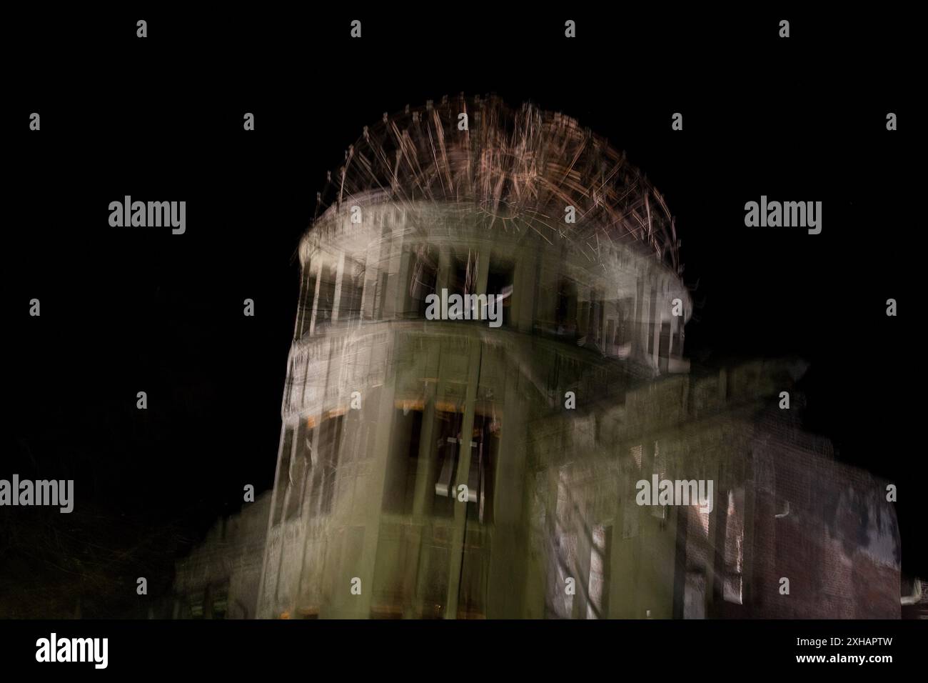Zoomed image of the Atomic Bomb Dome at night. Originally the Hiroshima ...