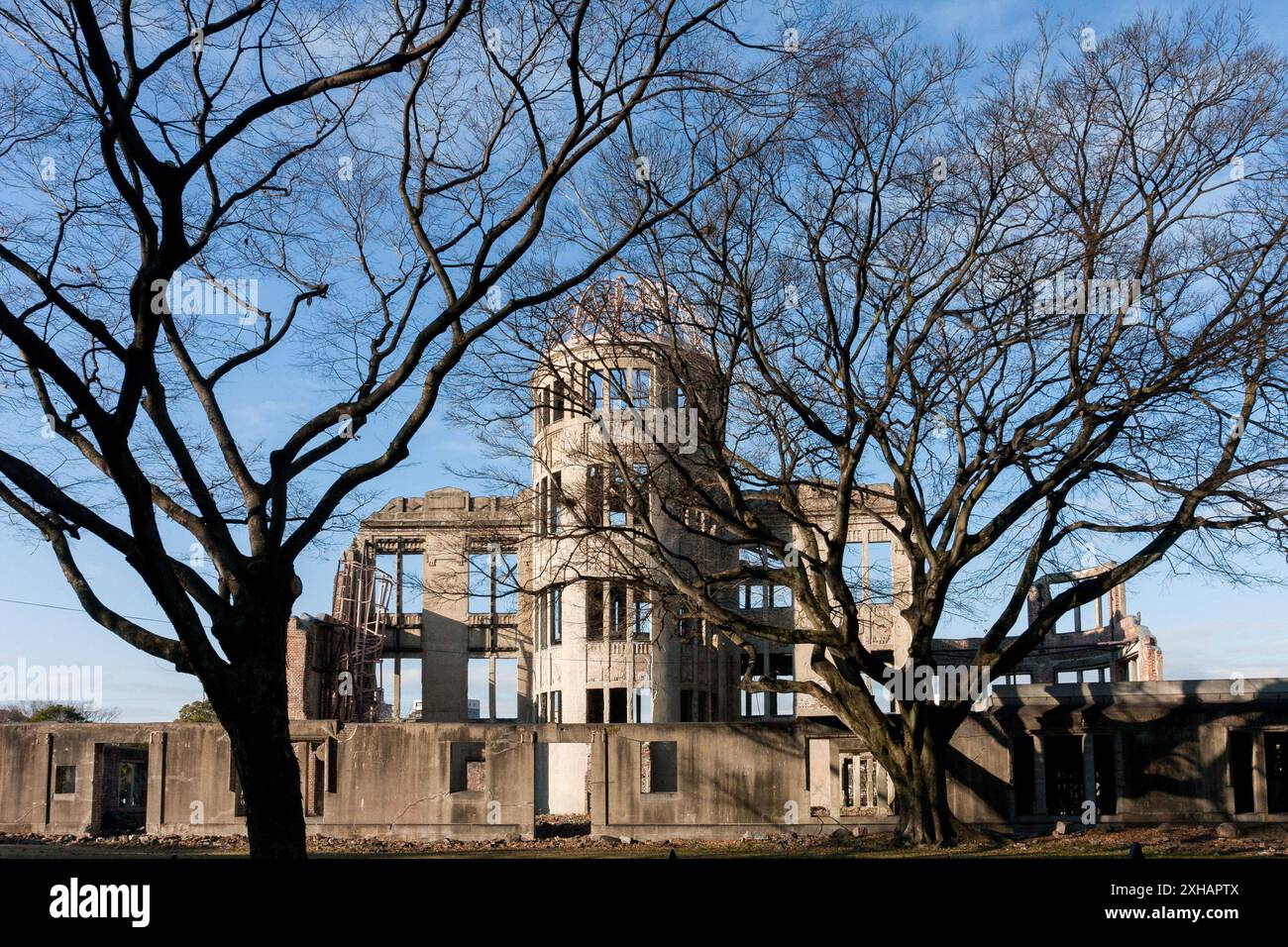 The Atomic Bomb dome among winter trees in Hiroshima. Originally the ...