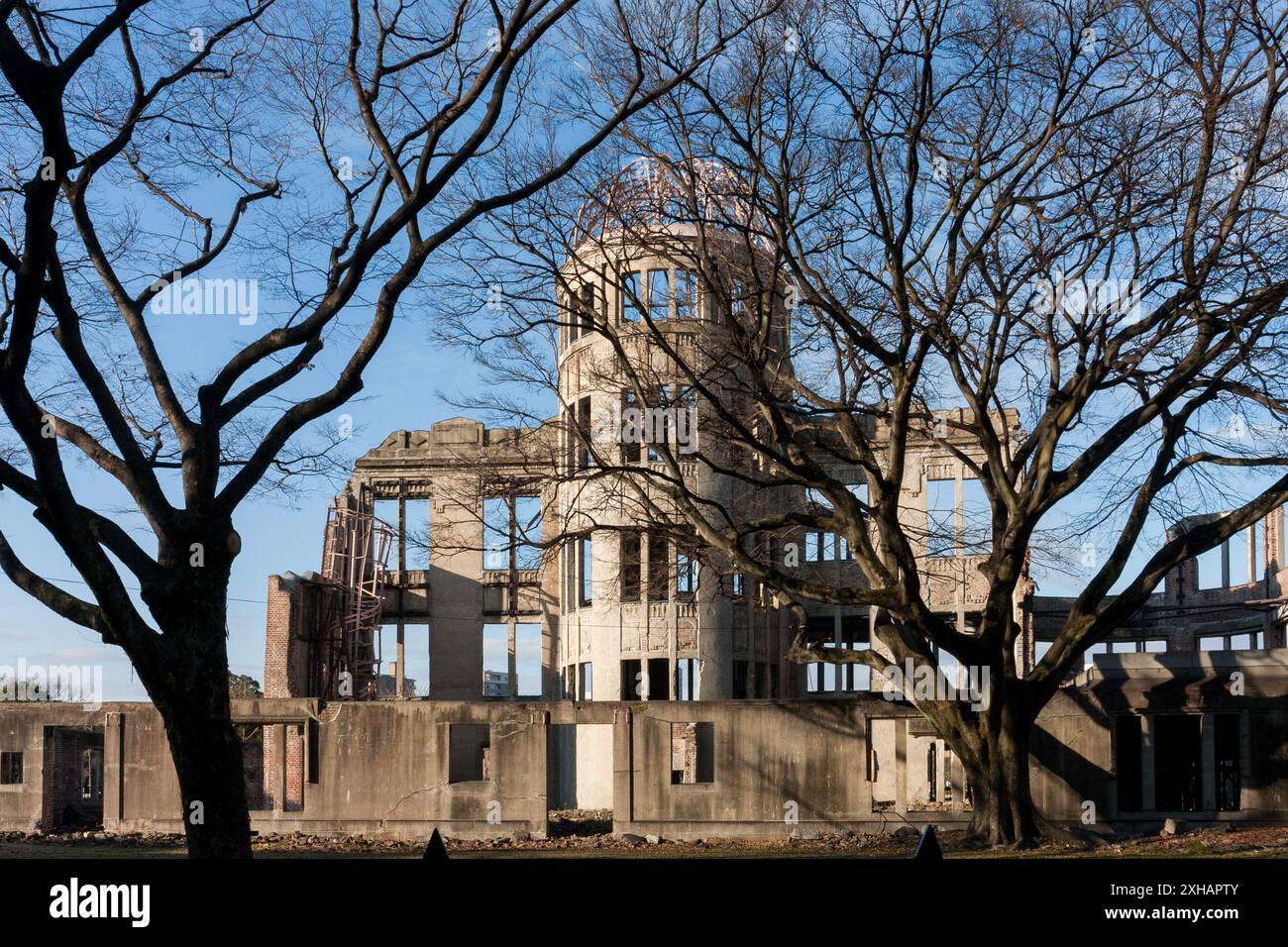 The Atomic Bomb dome among winter trees in Hiroshima. Originally the ...