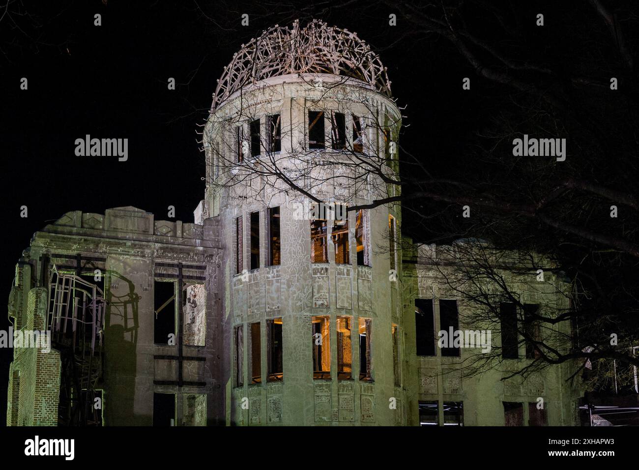 The Atomic Bomb Dome at night. Originally the Hiroshima Prefectural ...
