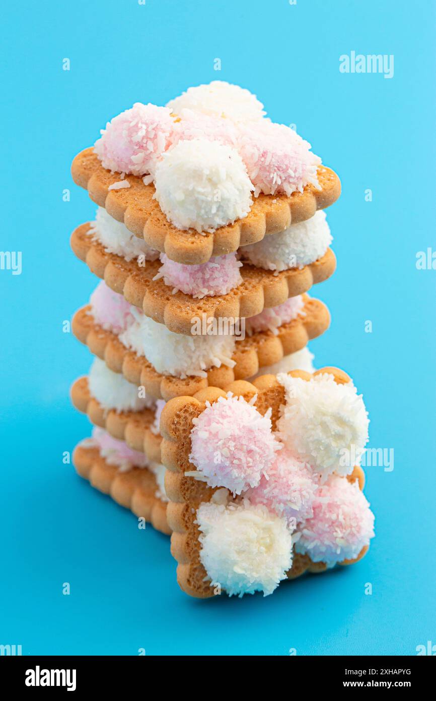 Square Pink and White Marshmallow and Coconut Cookies Stock Photo - Alamy