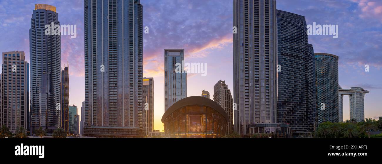 Panoramic view of Dubai Opera house and city downtown near Dubai Mall ...